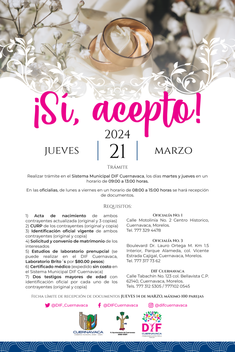 Campaña de Matrimonios «Sí, acepto» – Sistema Municipal DIF Cuernavaca